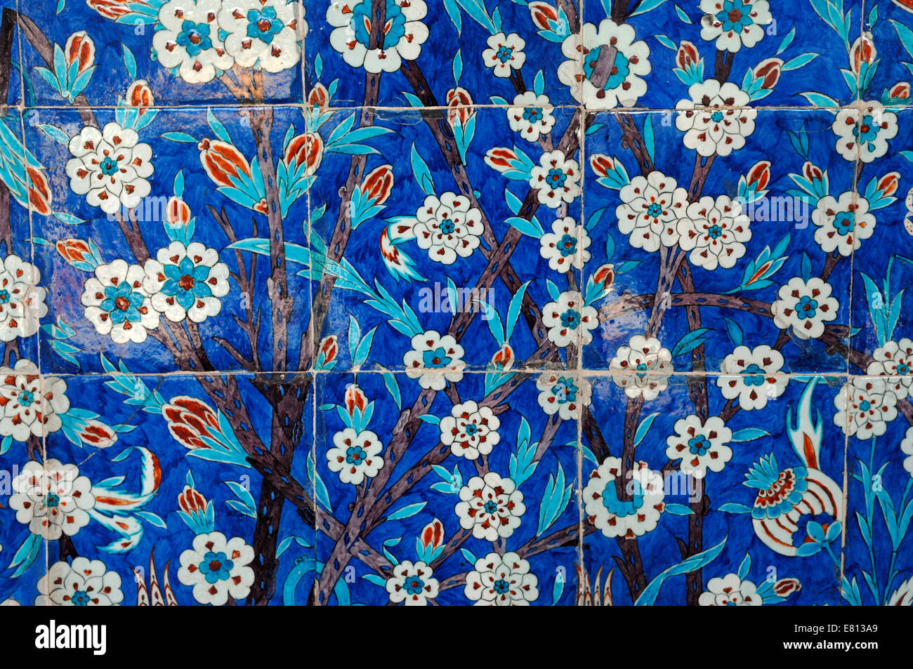 Iznik blue tile decoration in the mosque of Rustem Pasa in Istanbul ...