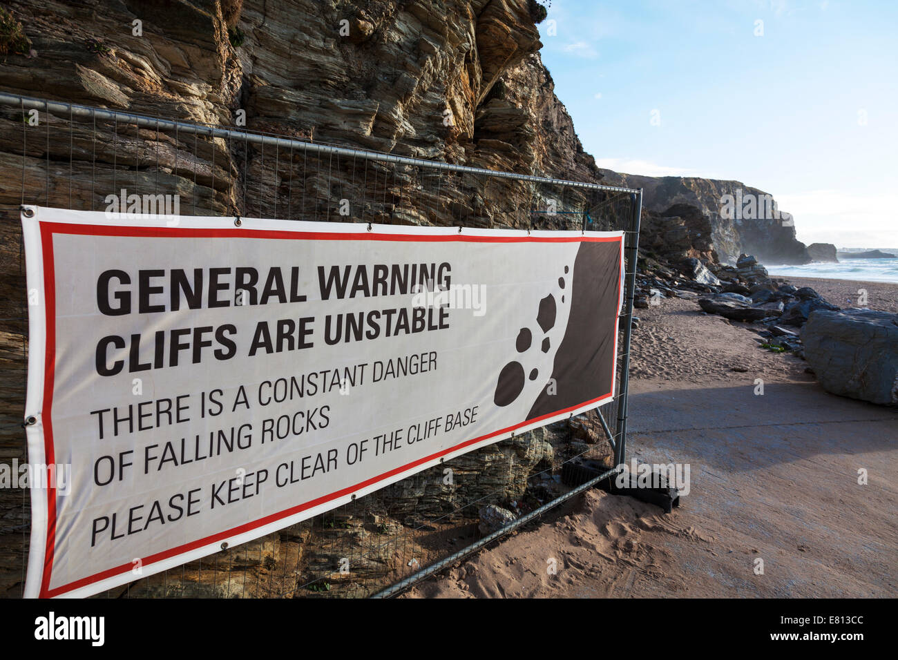 unstable cliffs danger falling rocks dangerous warning sign Cornwall ...