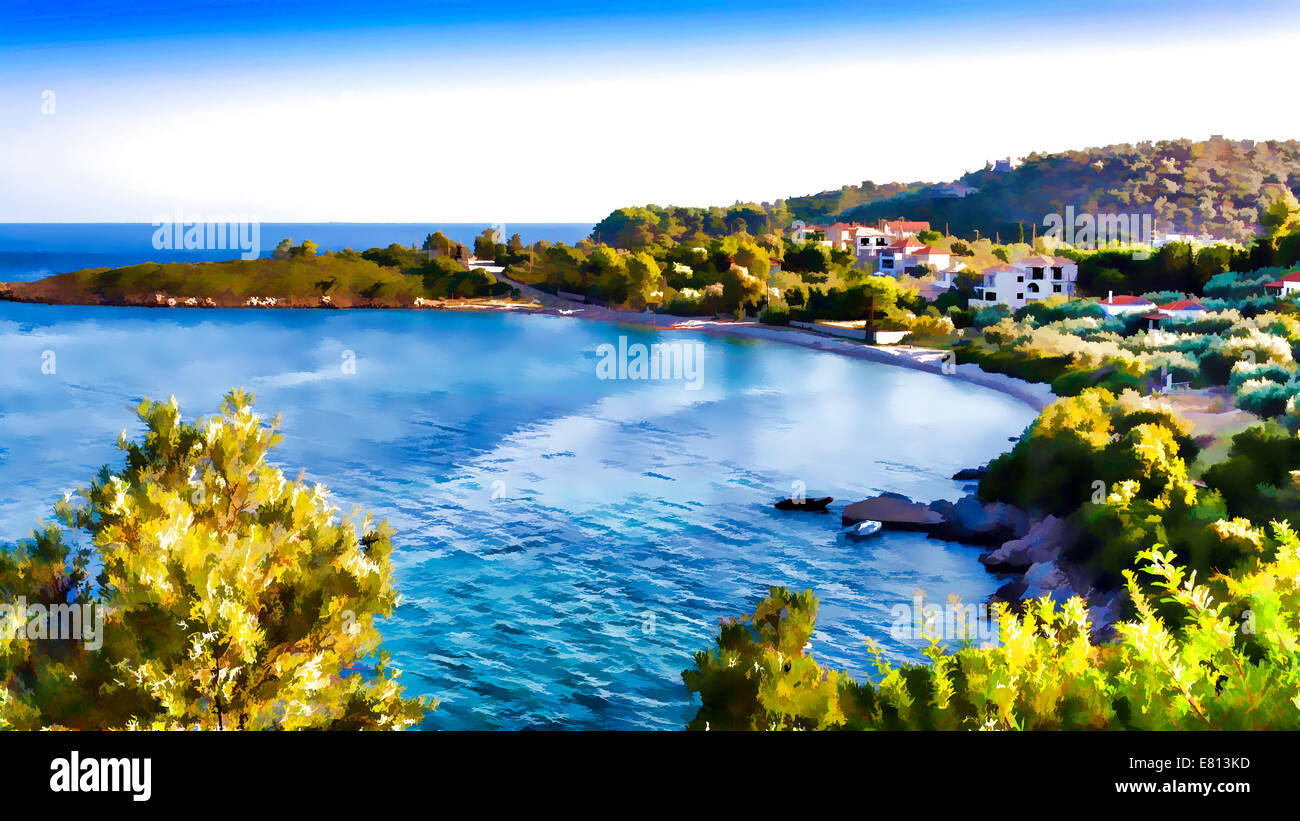 Steni Vala beach in Alonissos, Greece - Impressionism effect Stock ...