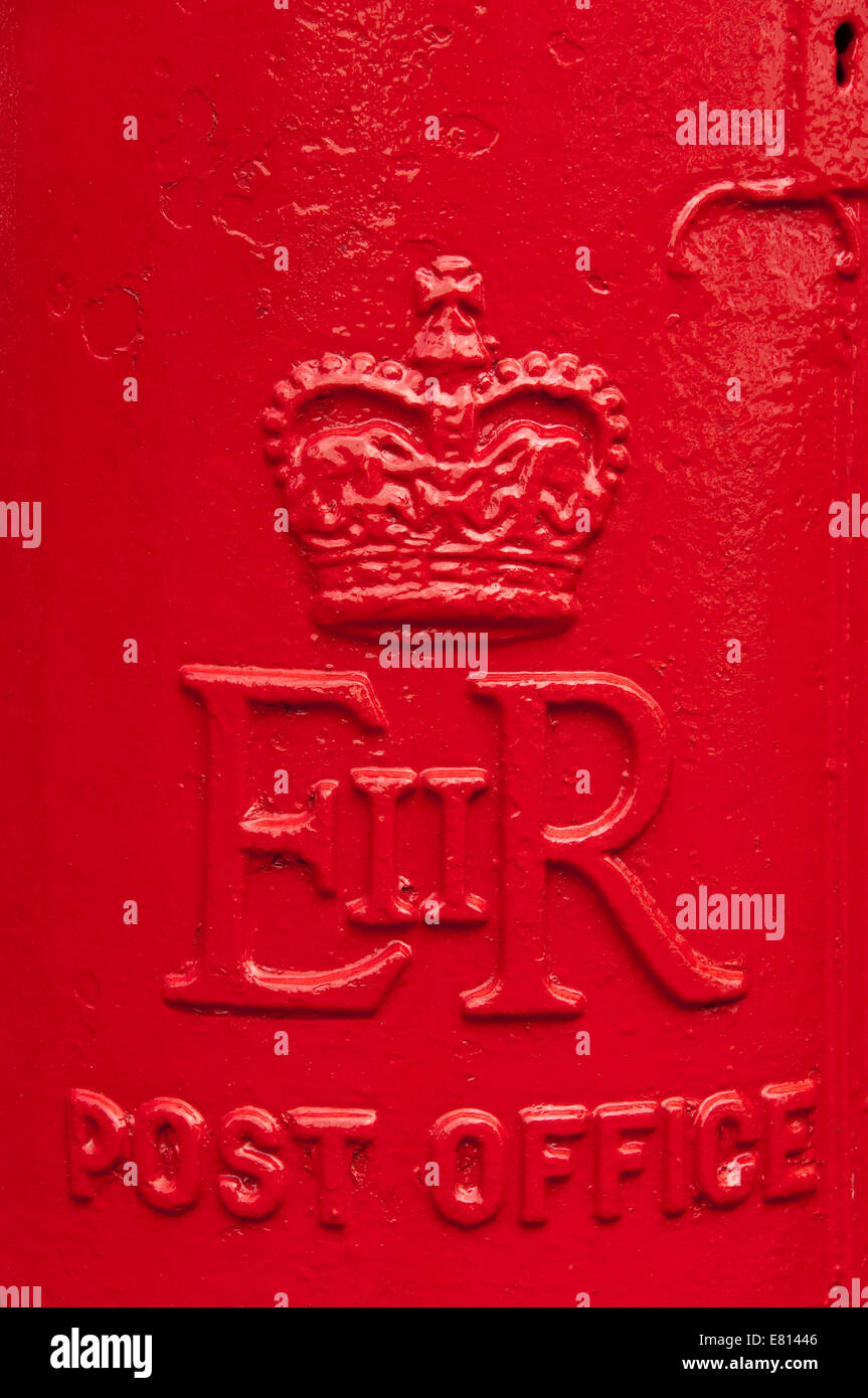 Vertical close up of the embosed ER II initials on the front of a ...