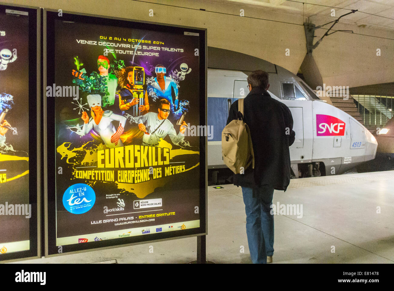 Lille, France, French Advertising Posters on Quay in Europe TGV Train ...