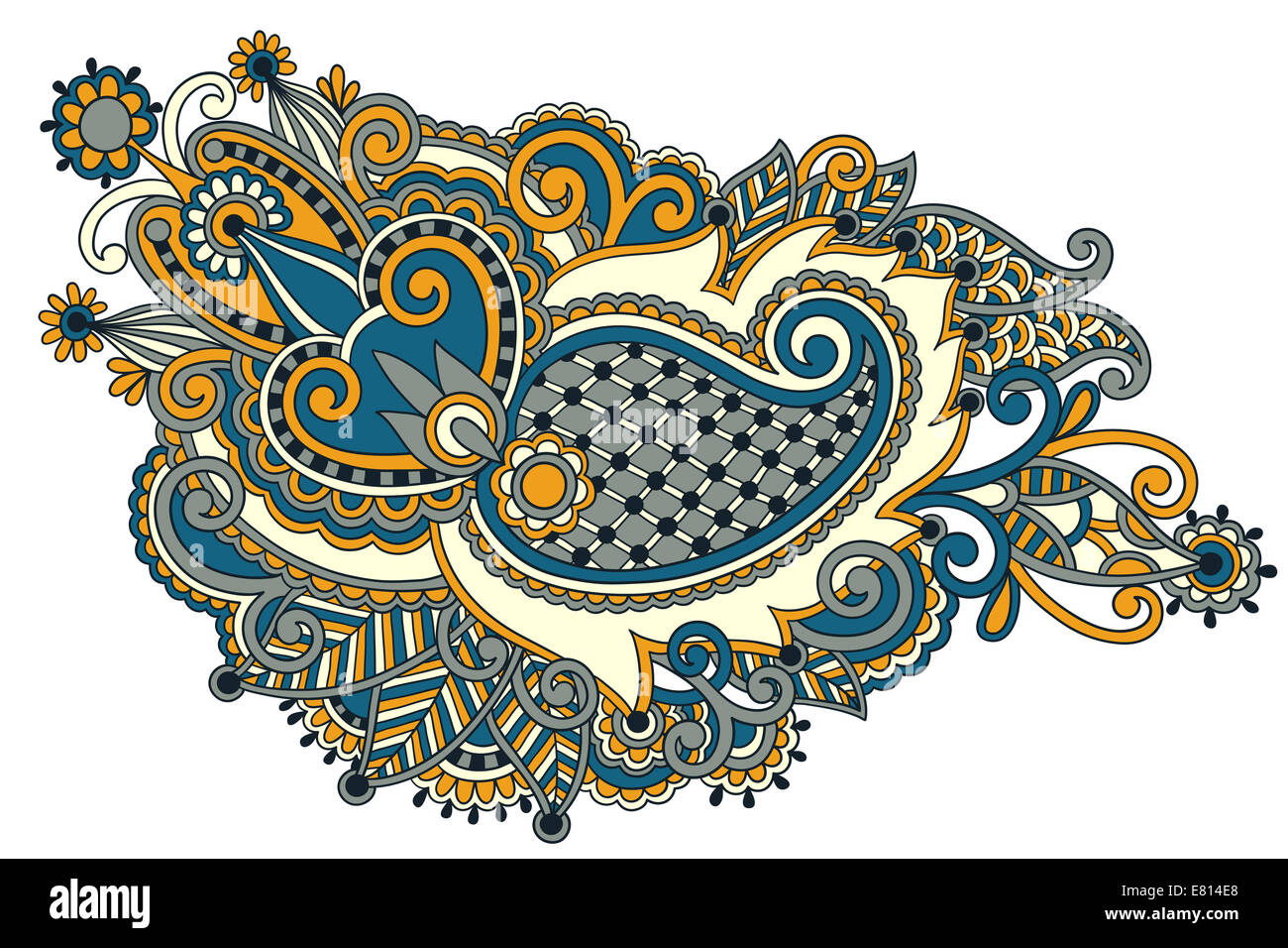 original hand draw line art ornate flower design. Ukrainian trad Stock ...