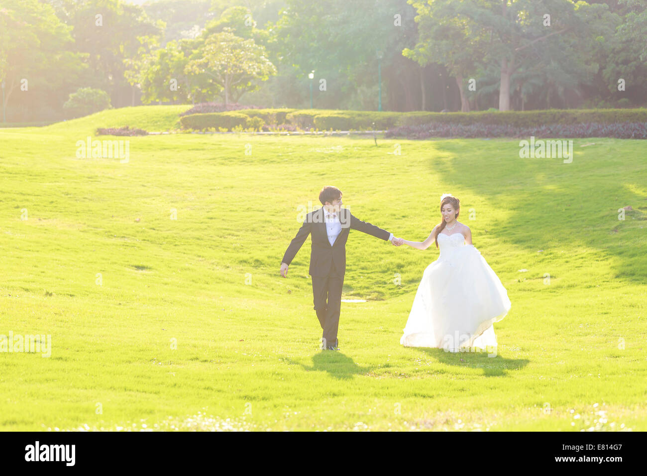 Bride and groom walking Stock Photo - Alamy