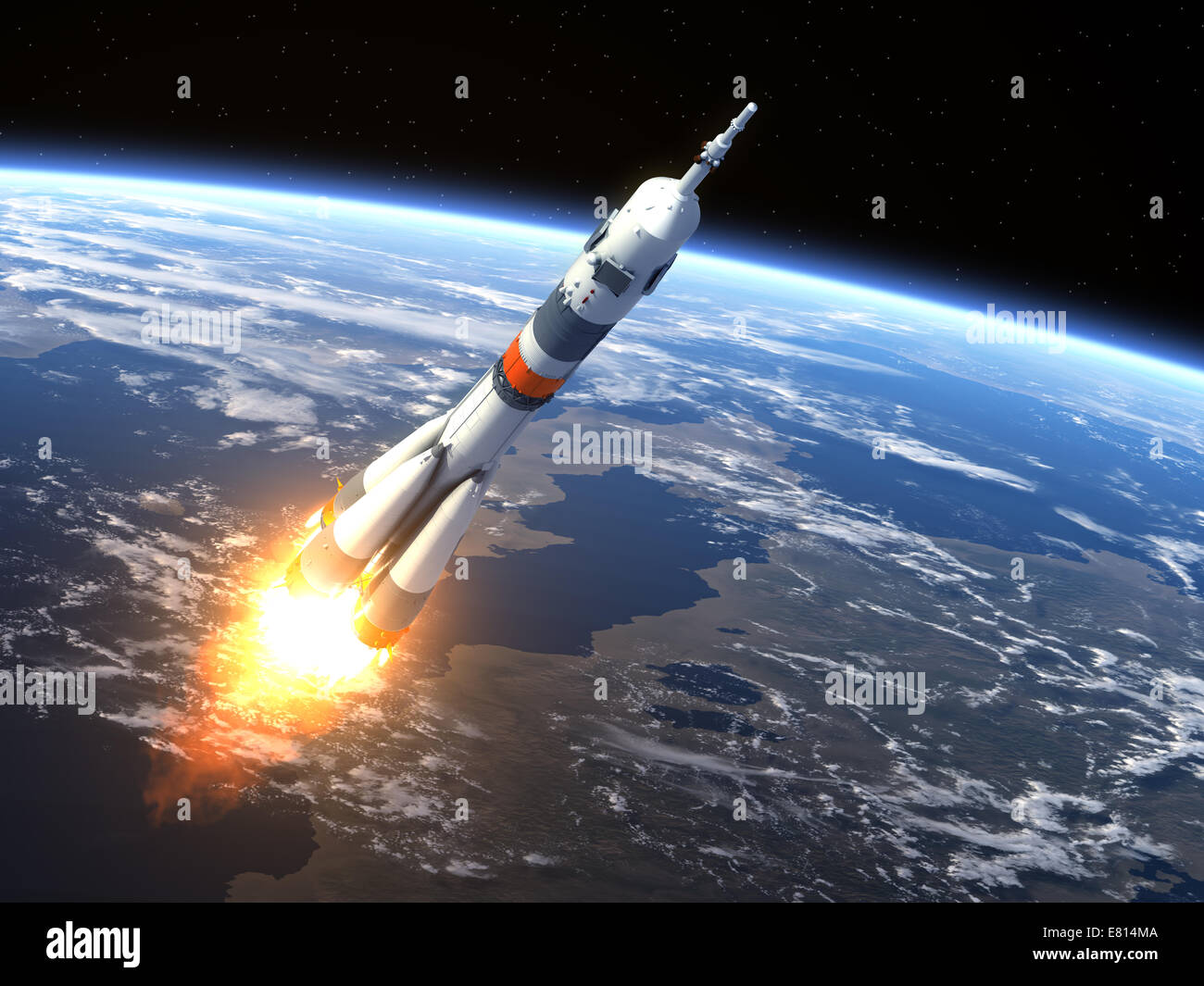 Carrier rocket "Soyuz-FG" Launching. 3D Scene Stock Photo - Alamy