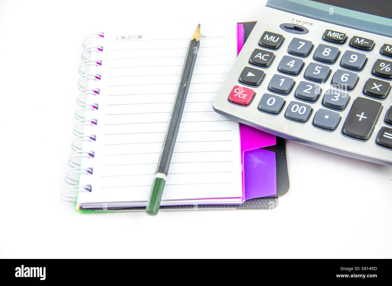 notebook pencil and calculator on white background Stock Photo - Alamy