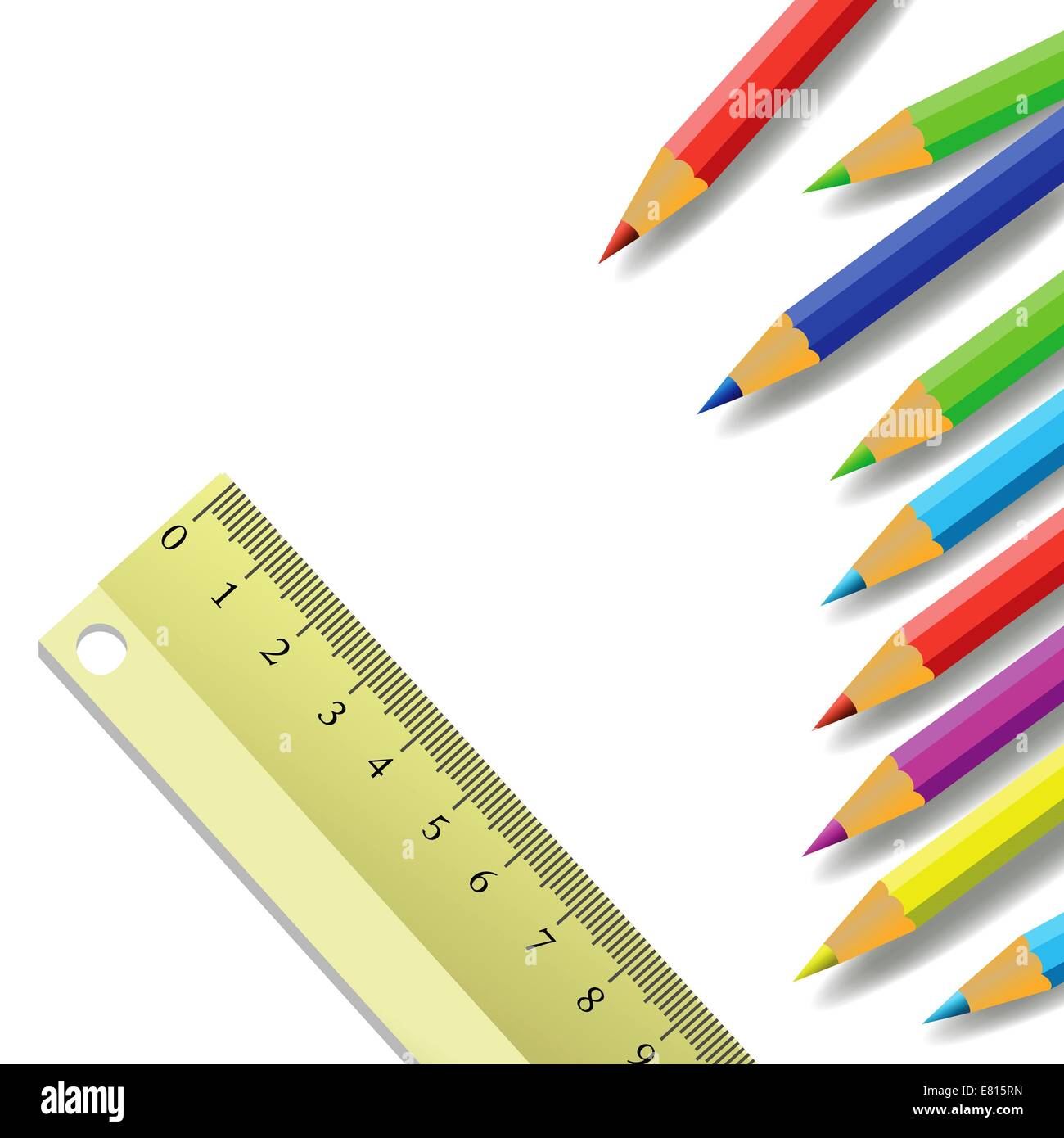 colorful illustration with ruler and pencils on a white background ...