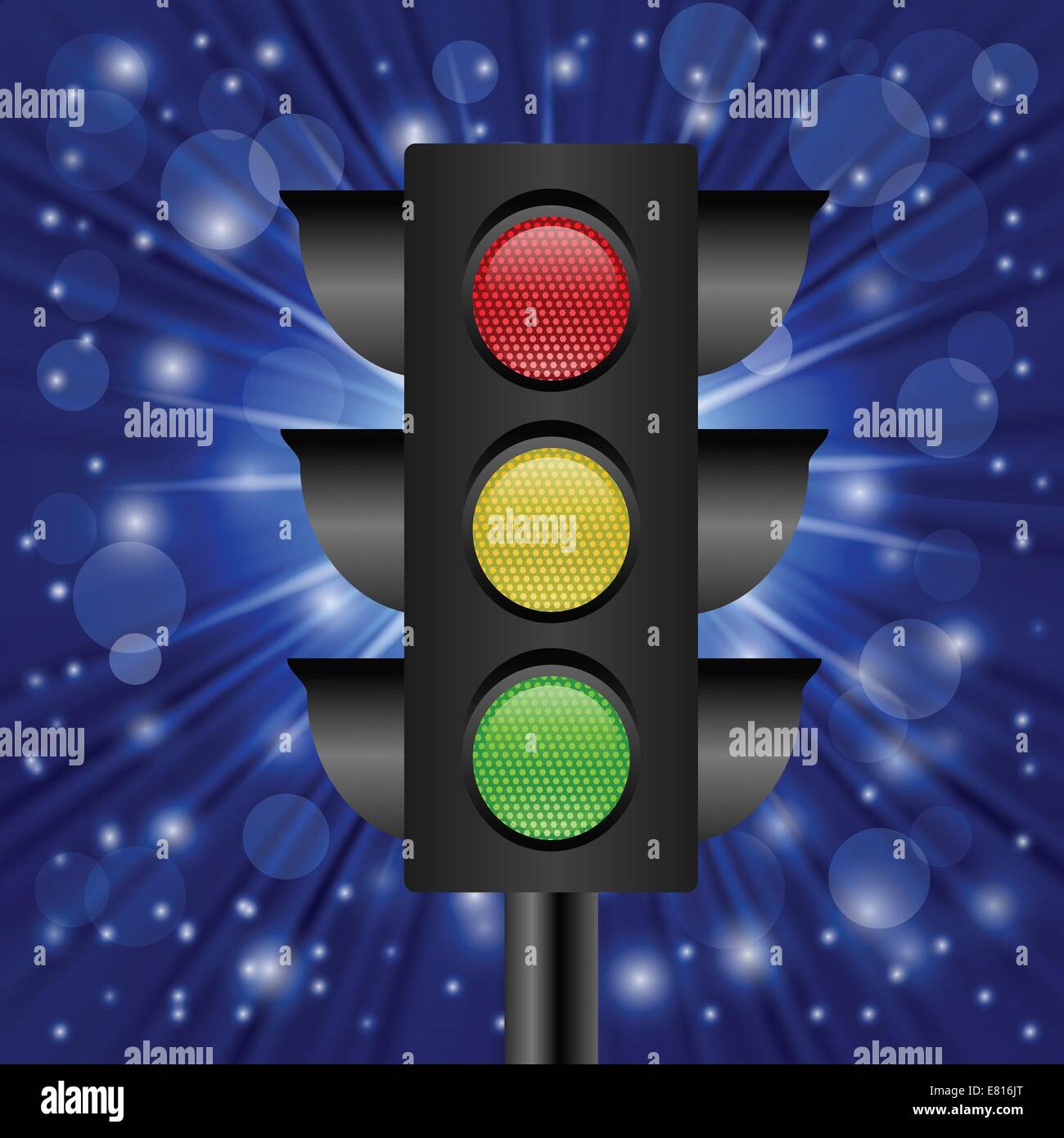 colorful illustration with traffic light on a blue star background ...