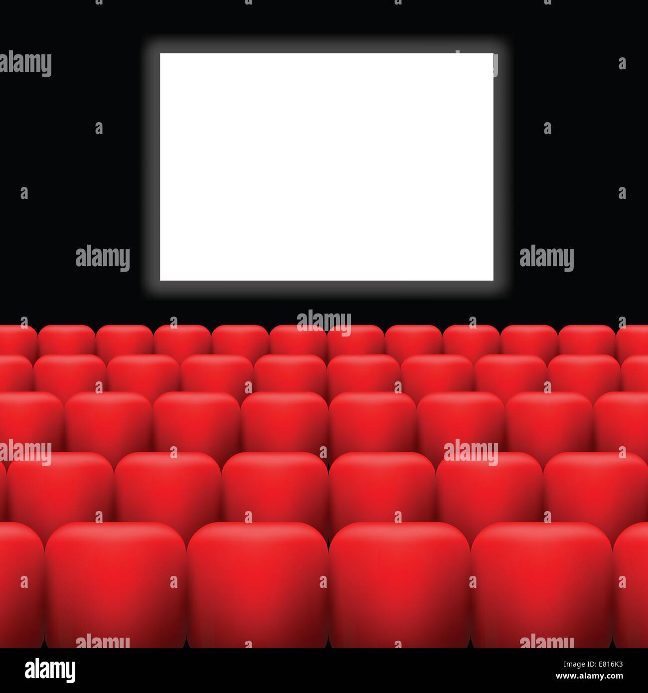 colorful illustration with cinema screen and red seats on a dark ...