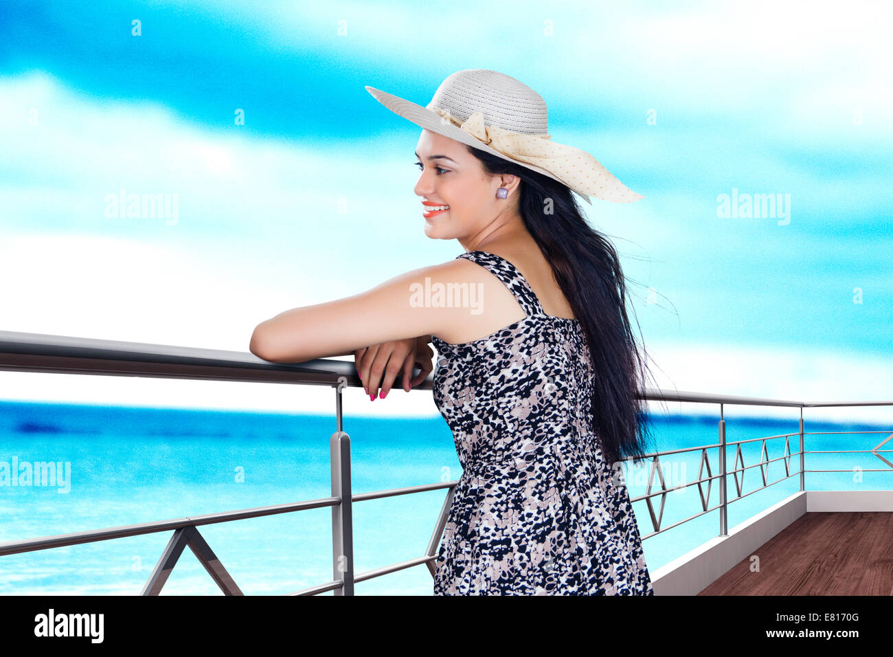 Woman balcony back view and hat hi-res stock photography and images - Alamy