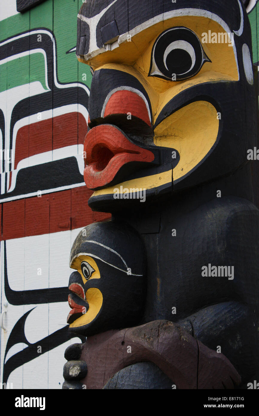 Vertical Totem Pole Faces Closeup Stock Photo - Alamy