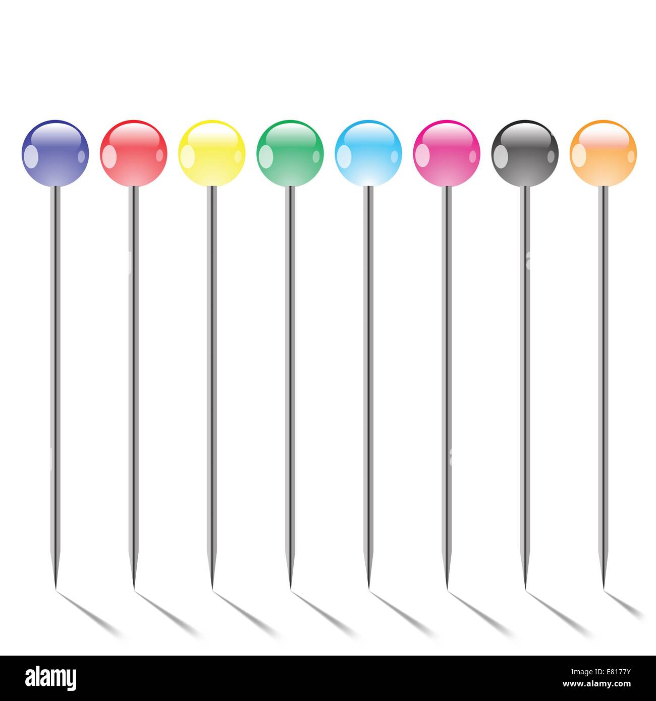 colorful illustration with set of pins on a white background Stock ...