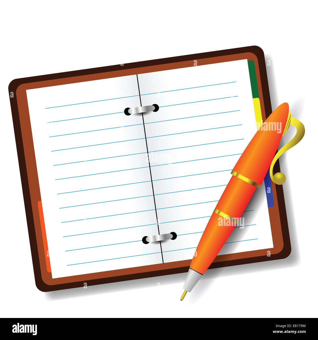 colorful illustration with pen and notebook on a white background Stock ...