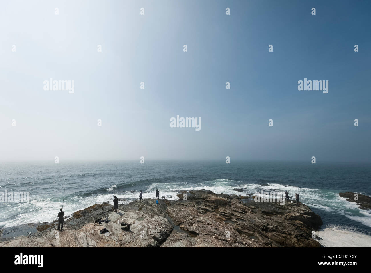 Men onshore Ocean fishing on the shores of Point Judith, Rhode Island ...