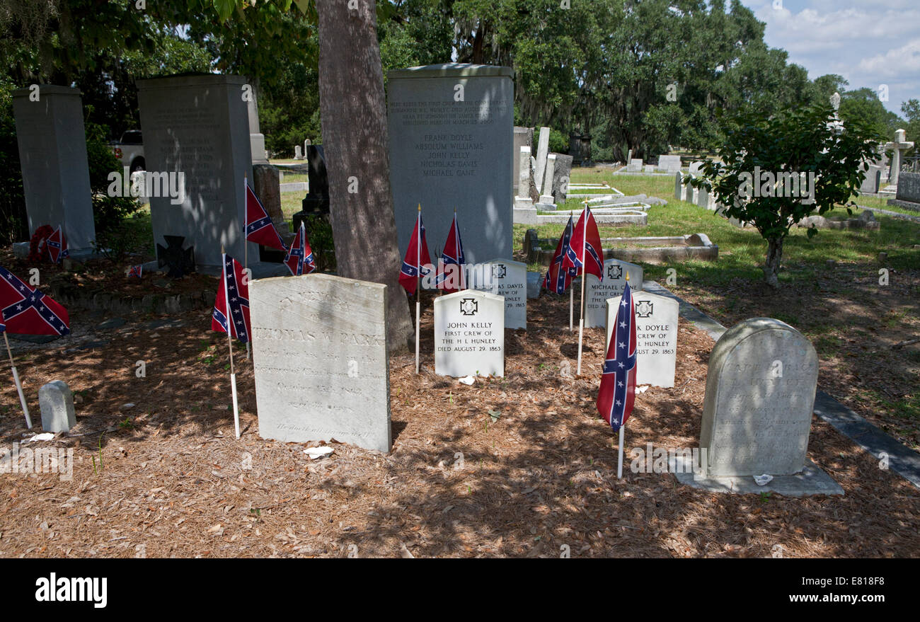 Graves markers of the first naval personnel serving on the H. L. Hunley ...