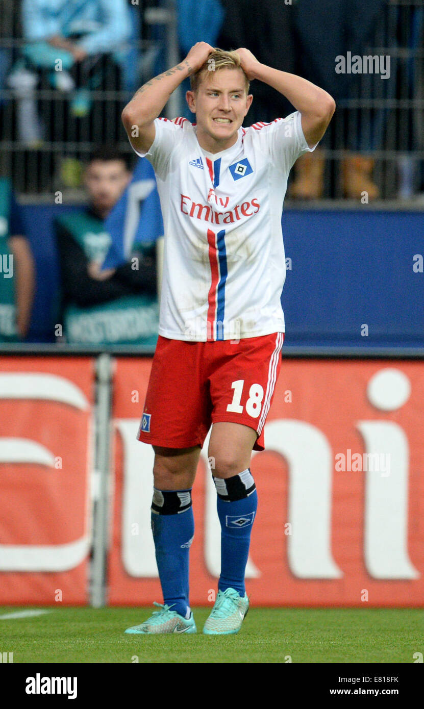 Hamburg, Germany. 28th Sep, 2014. Hamburg's Lewis Holtby is frustrated ...