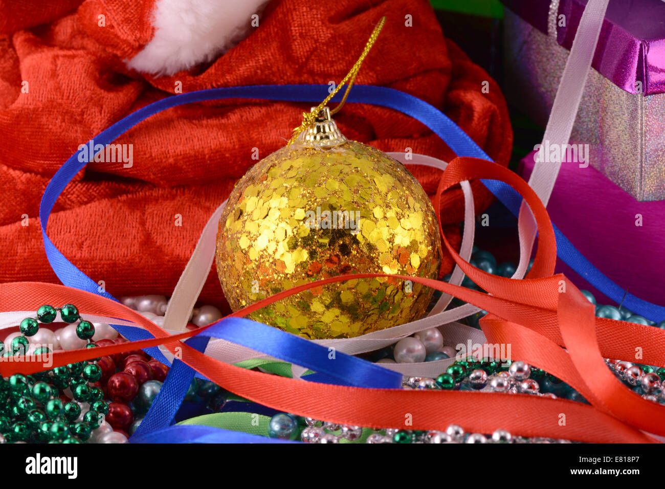 Christmas background with gift box, diamonds, new year balls` Stock ...