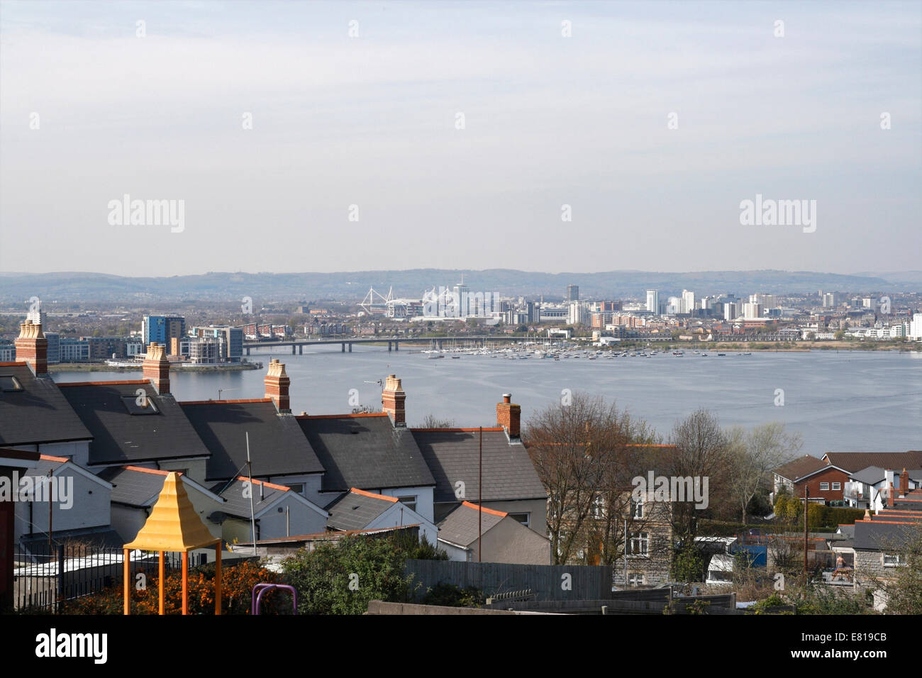 Cardiff skyline, Cardiff Bay and Penarth Houses Rooftops Wales UK Stock ...