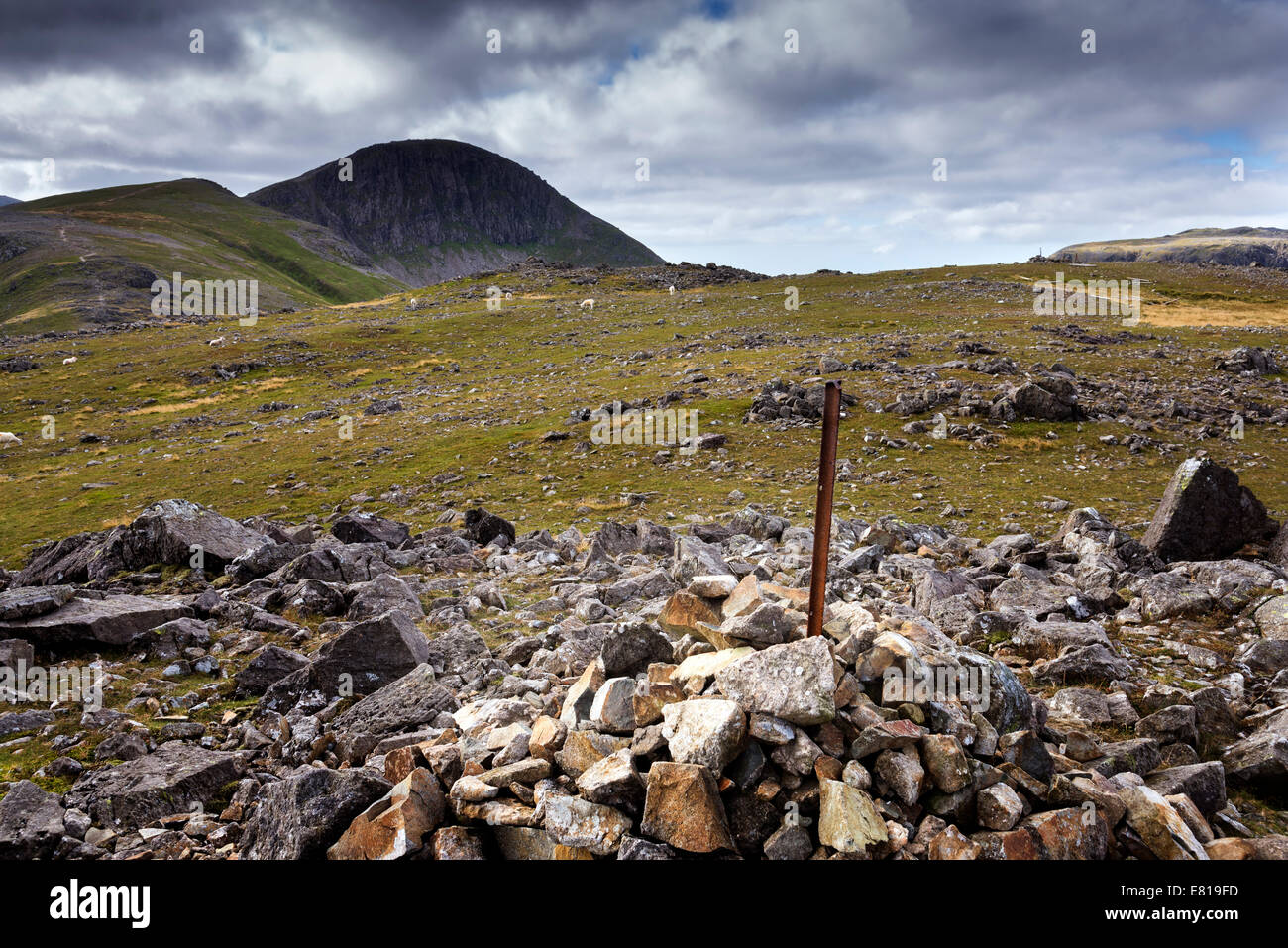 Brandreth fell summit view towards distant Great Gable Lake District ...