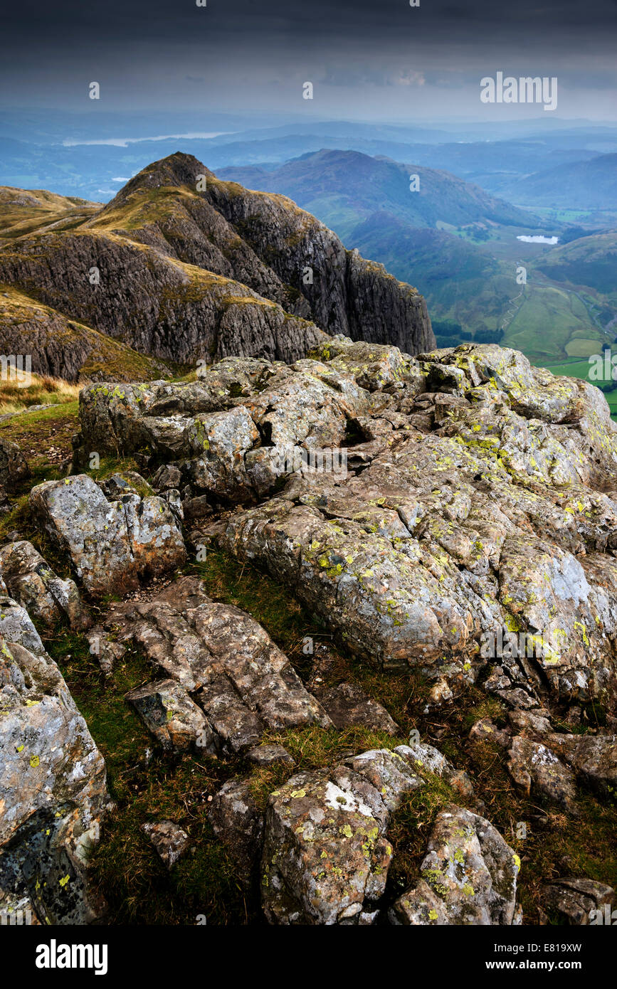 View to Pavey Ark fell summit from Harrison Stickle part of the ...