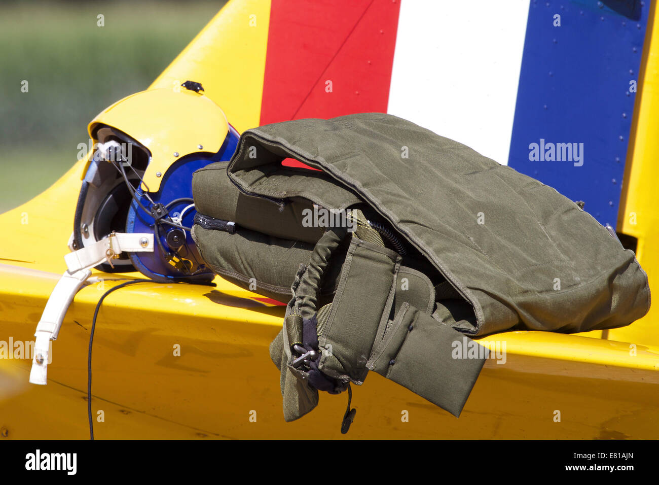 Close-up of pilot gear on the wing of a North American Aviation T-6 ...