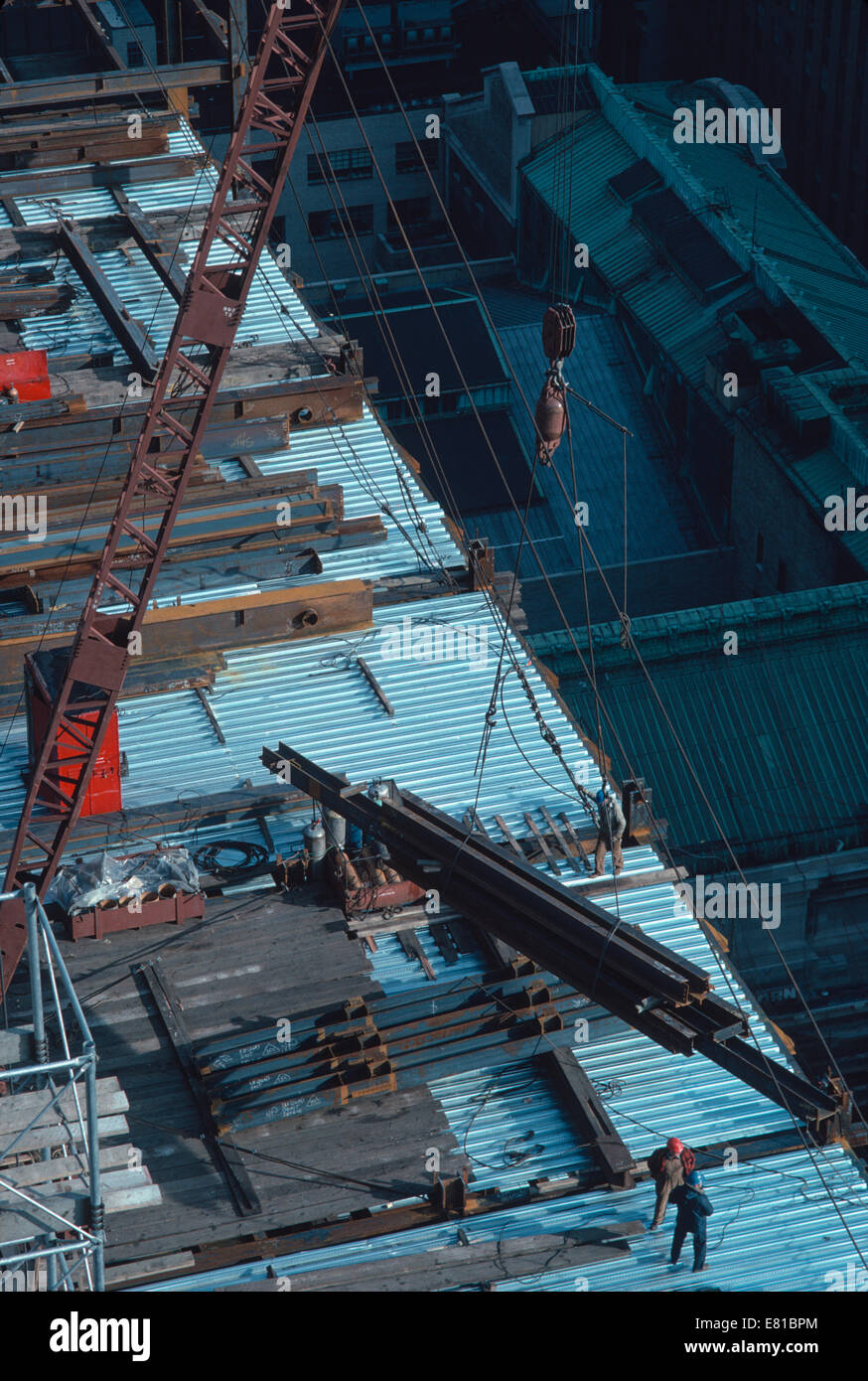Steel Skyscraper Construction with steel workers in New York Stock ...