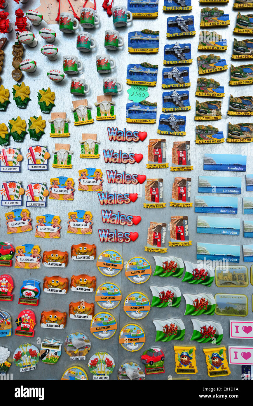 Welsh souvenir fridge magnets for sale on Llandudno Pier, Llandudno ...