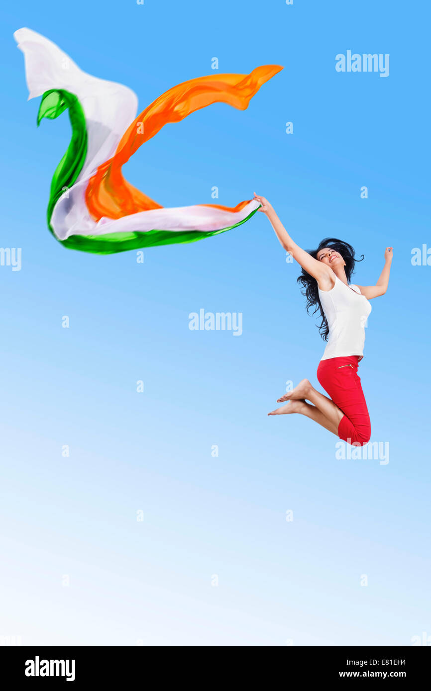 indian Patriotic Girl Jumping park fun Dupatta Stock Photo - Alamy
