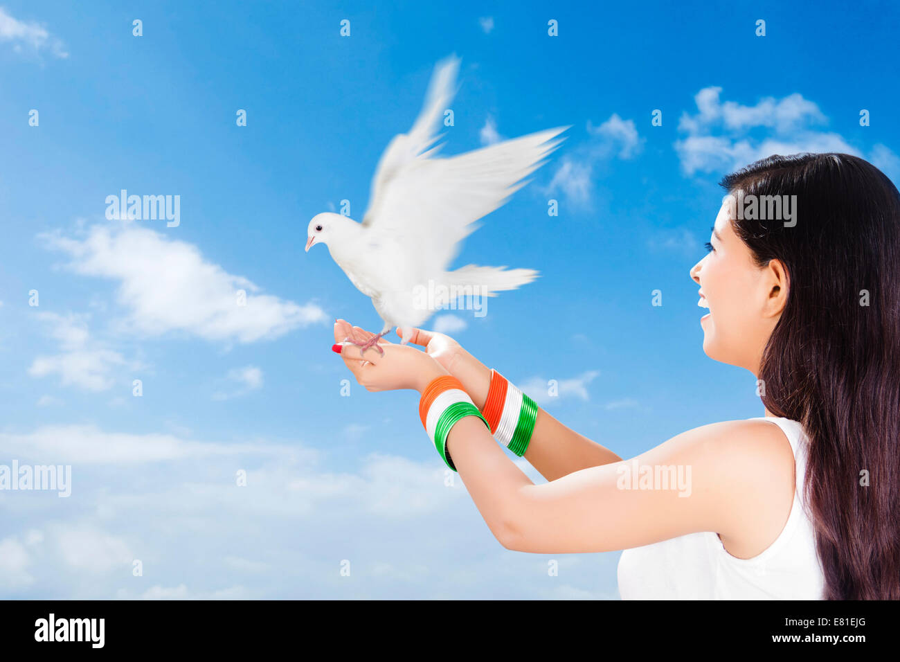 indian Girl Flying Pigeon Stock Photo - Alamy