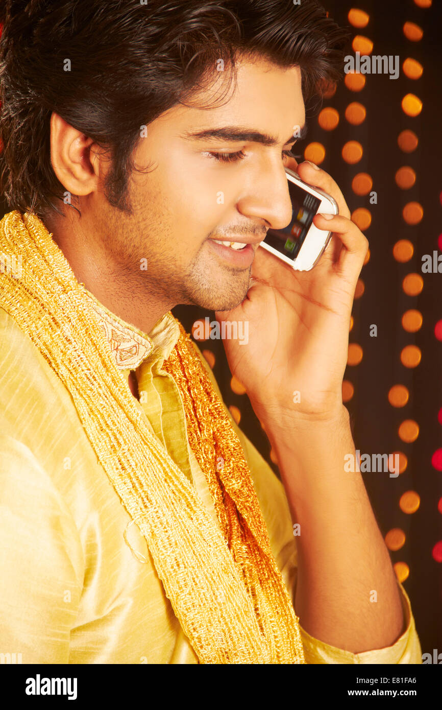 indian man diwali Festival talking phone Stock Photo - Alamy