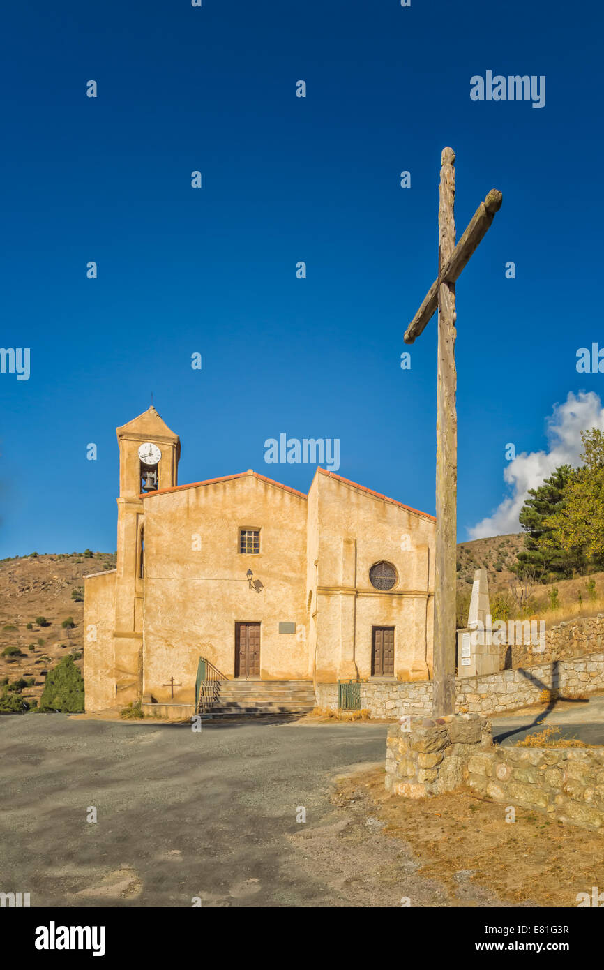 Church and cross at Costa near Corscia in central Corsica Stock Photo ...