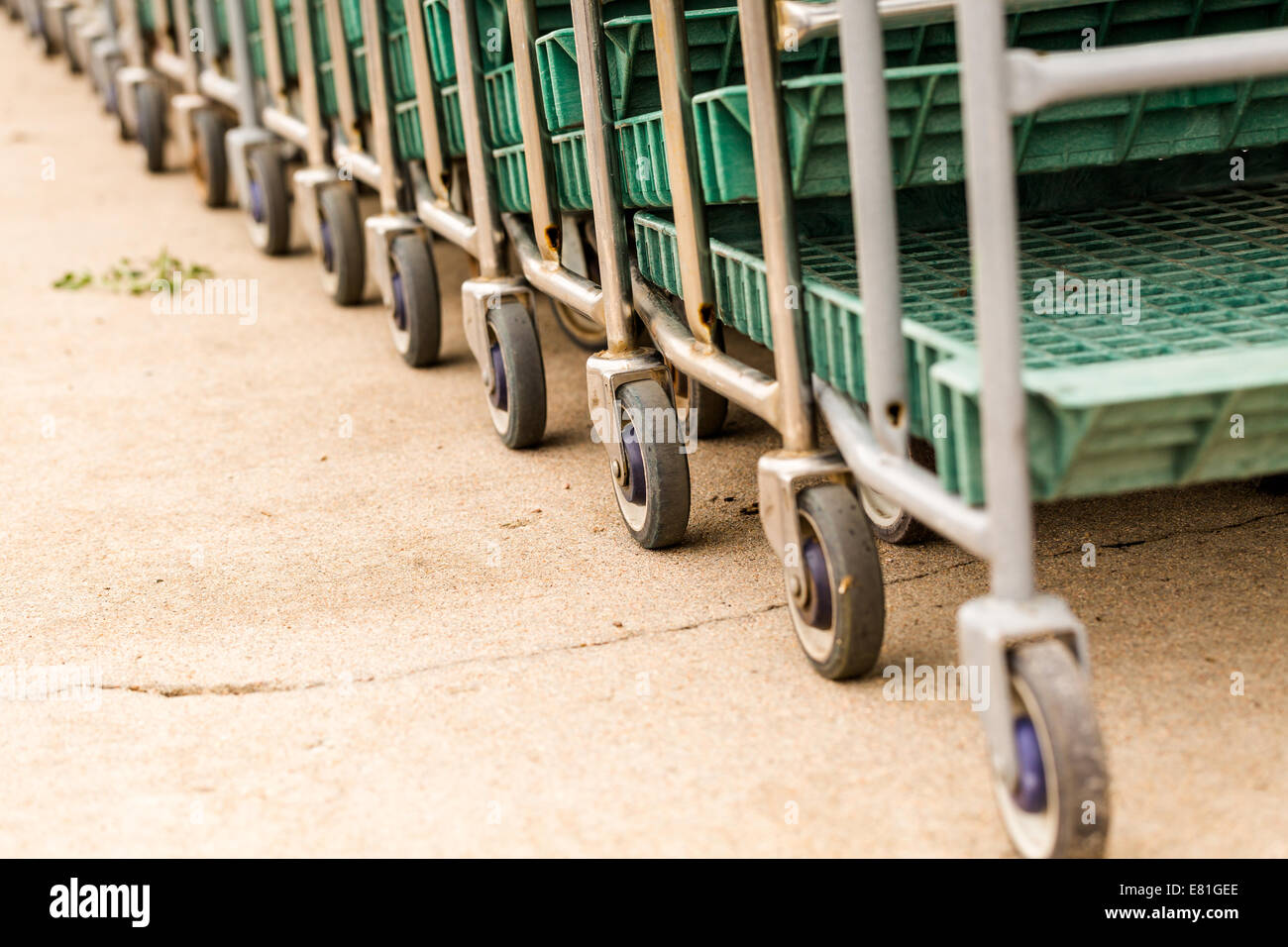 Large green shopping cart in a row Stock Photo - Alamy