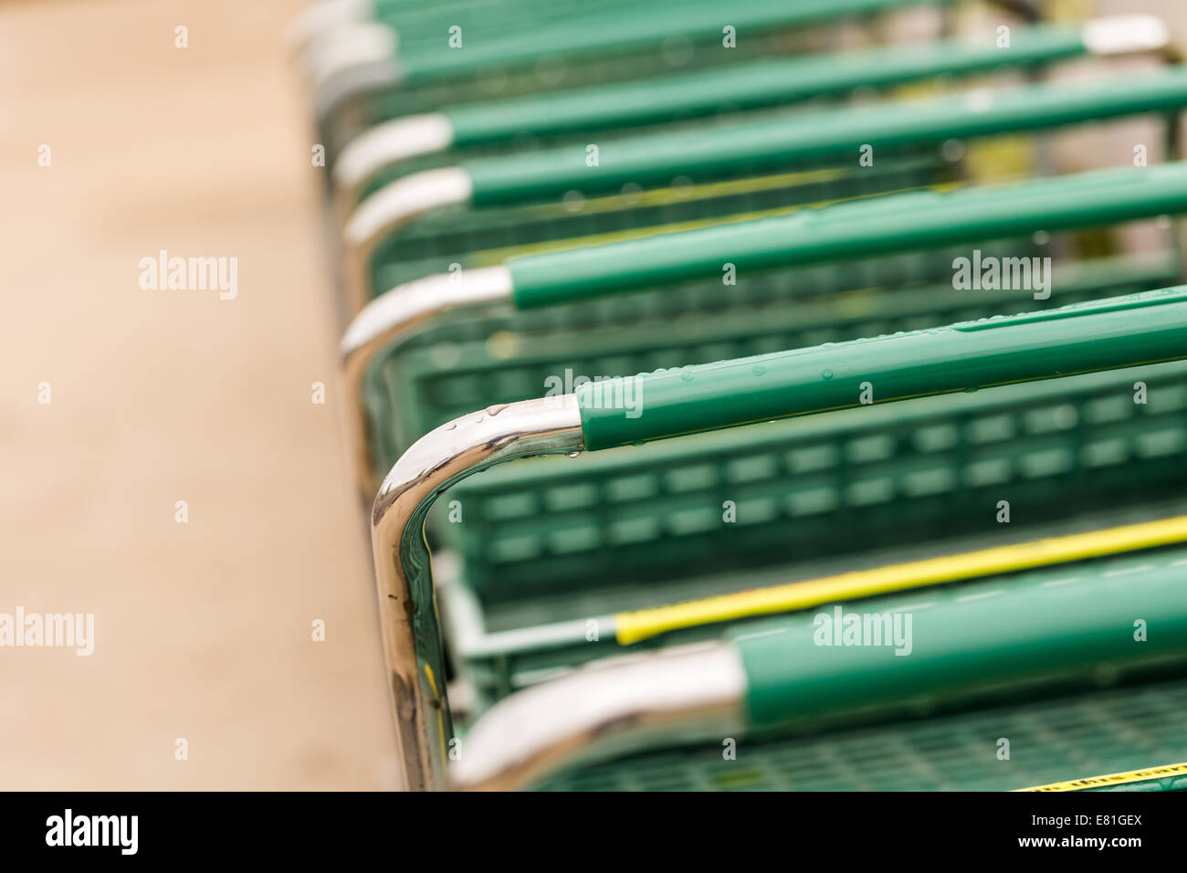Large green shopping cart in a row Stock Photo - Alamy