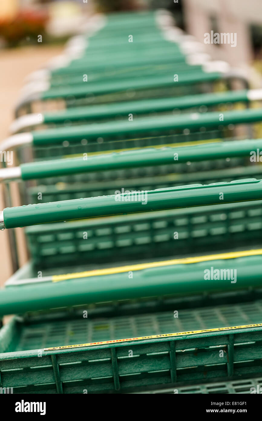 Large green shopping cart in a row Stock Photo - Alamy