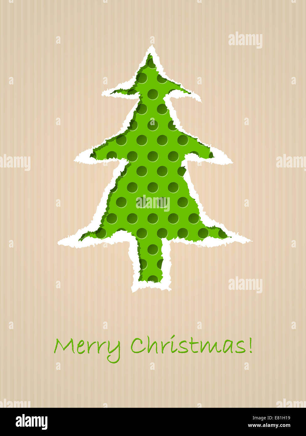 Ripped paper christmas card design with dotted green tree Stock Photo ...