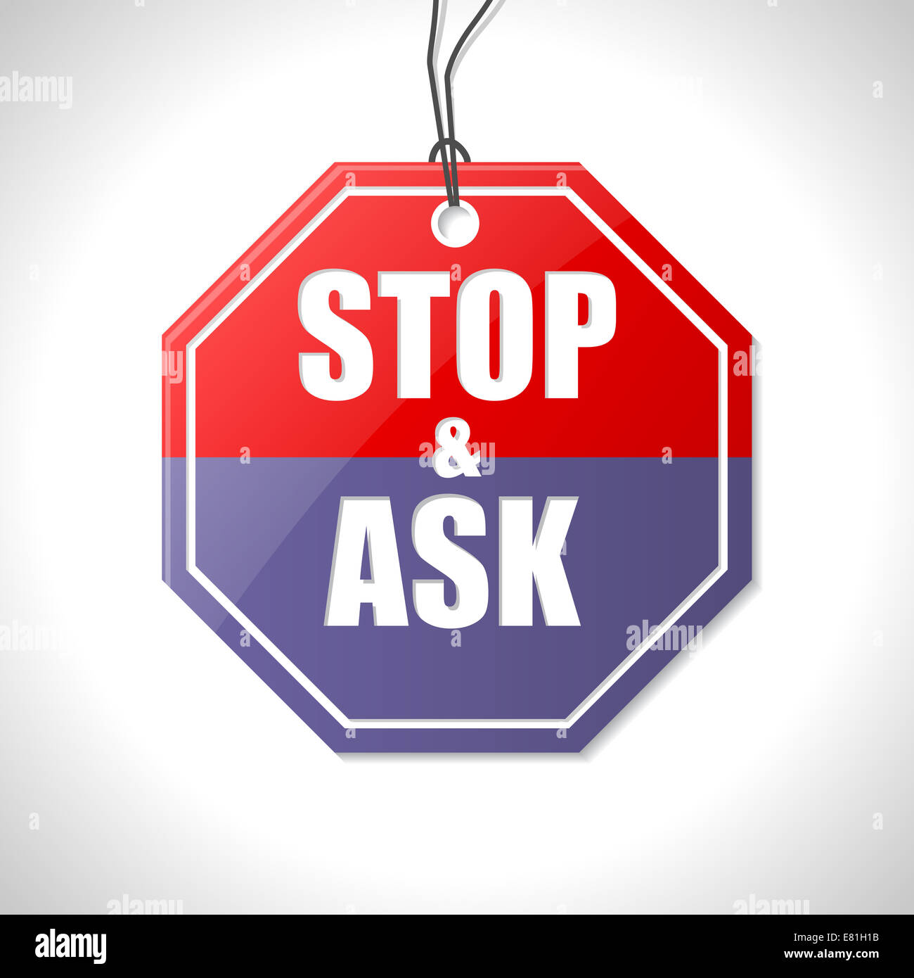 Stop and ask bicolor traffic sign on white Stock Photo - Alamy