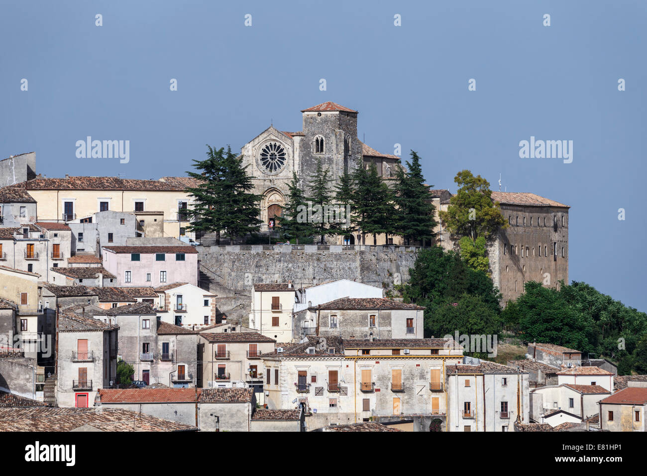 View of the medieval town of Altomonte and S. Maria della Consolazione ...