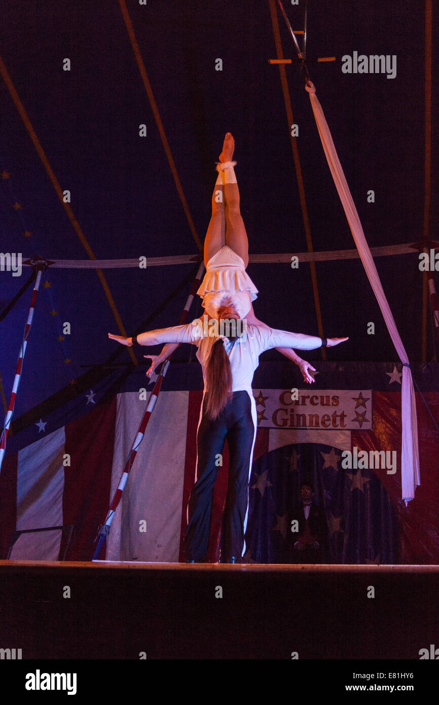 Acrobatic show at Circus Ginnett a traditional family touring circus ...