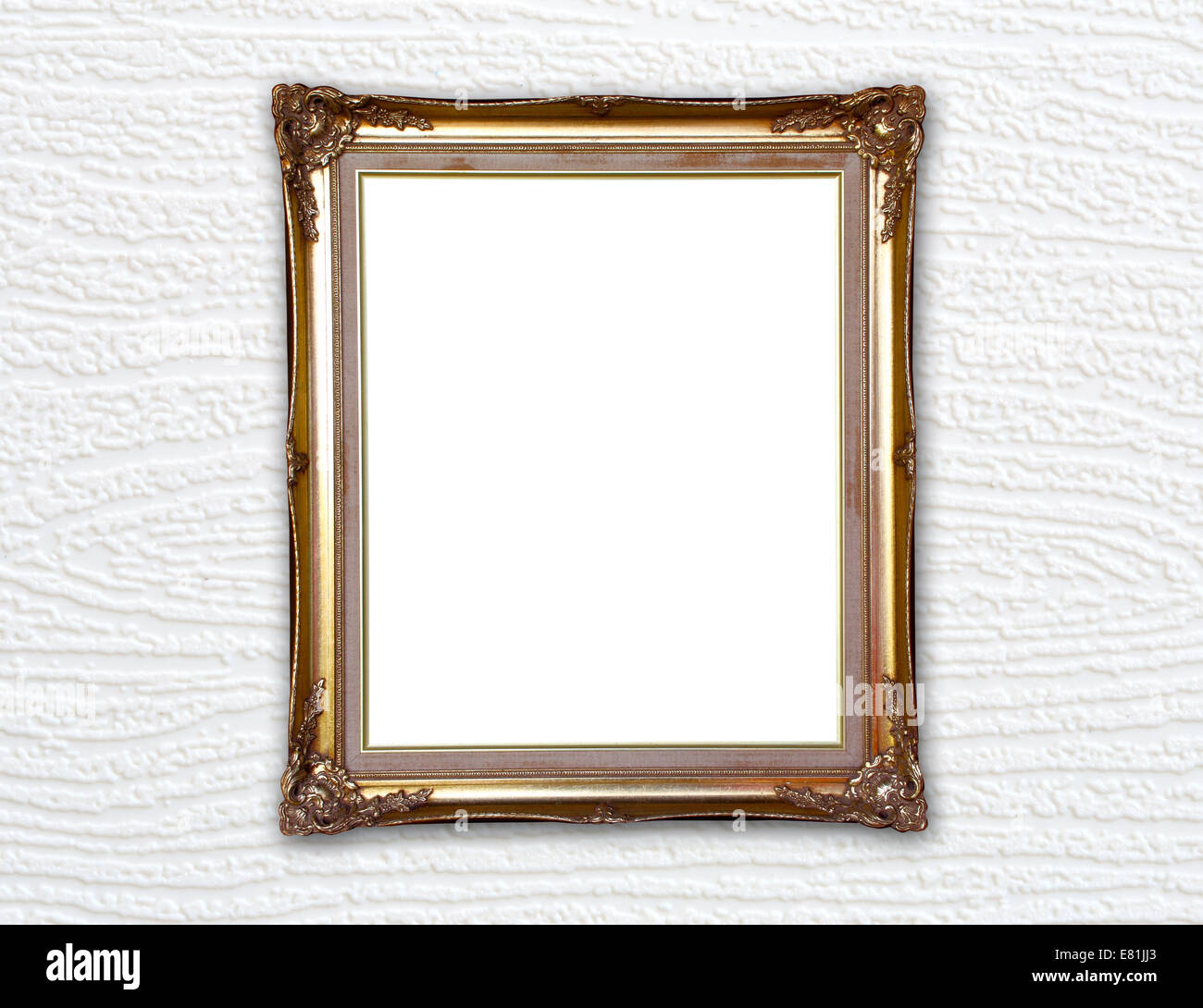 blank golden frame on wood wall background Stock Photo - Alamy