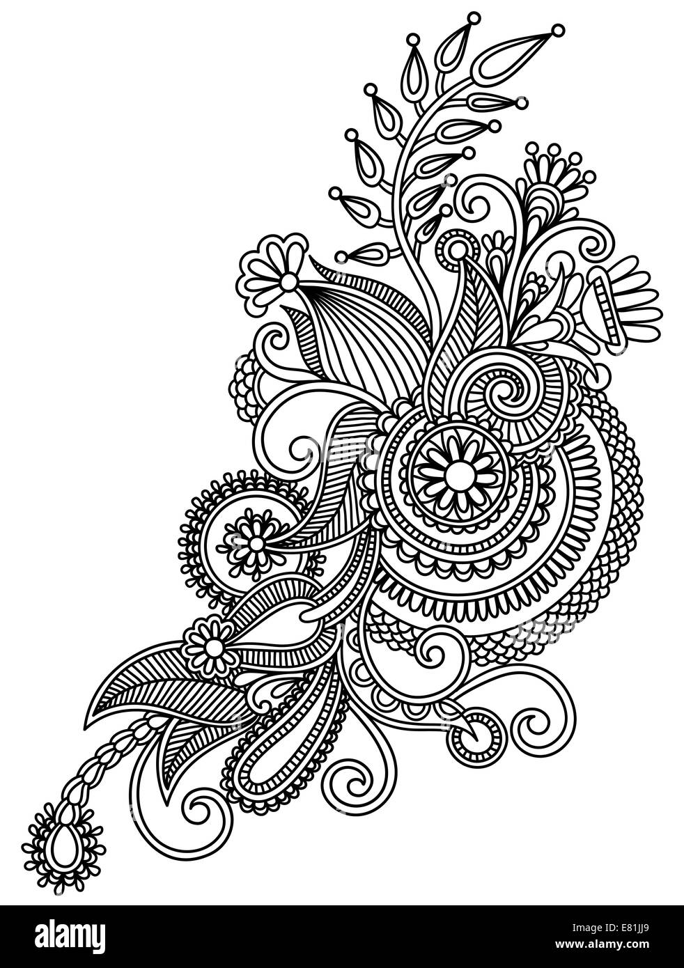 original hand draw line art ornate flower design Stock Photo - Alamy