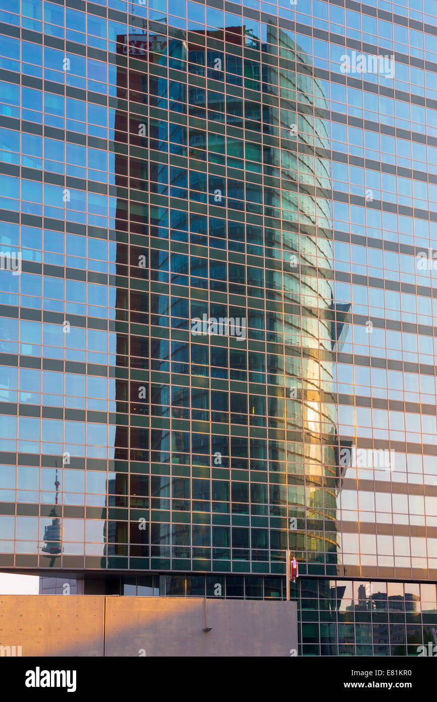 Andromeda Tower reflected in the Tech Gate Vienna building, Donau City ...