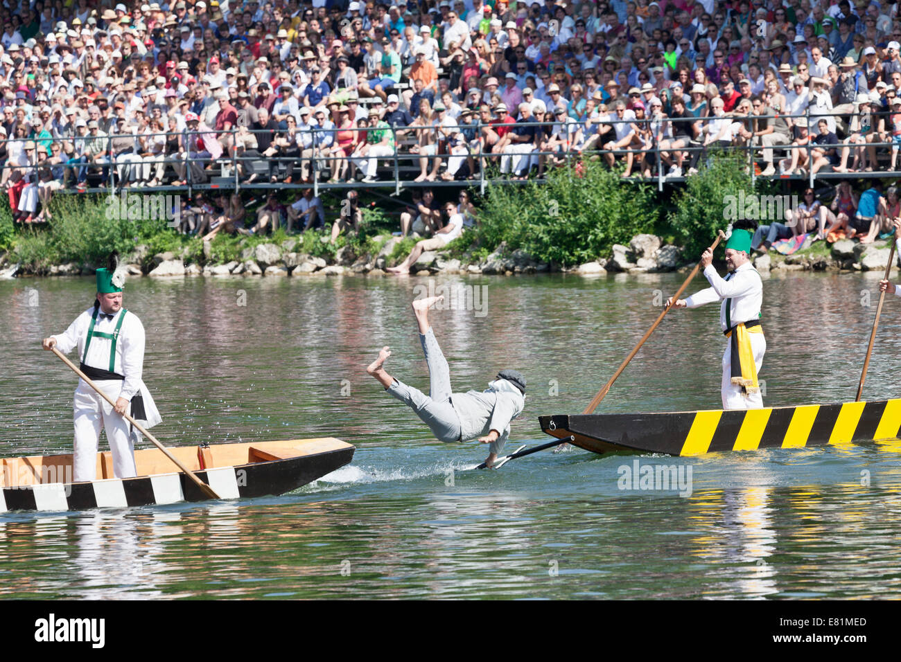 Fischerstechen or water jousting festival on the Danube River, Ulm ...