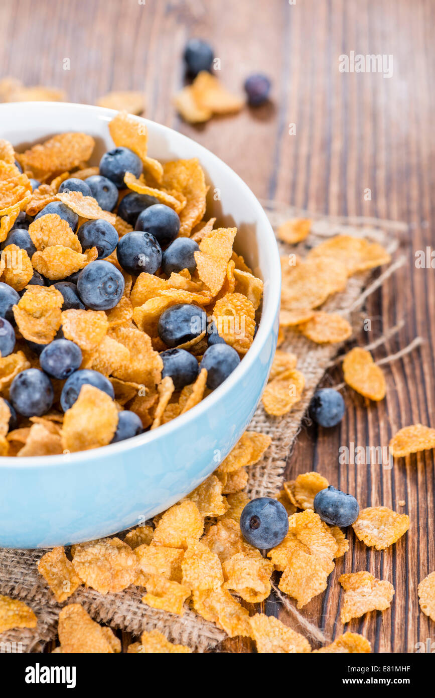 Cornflakes with some fresh Blueberries (close-up shot Stock Photo - Alamy