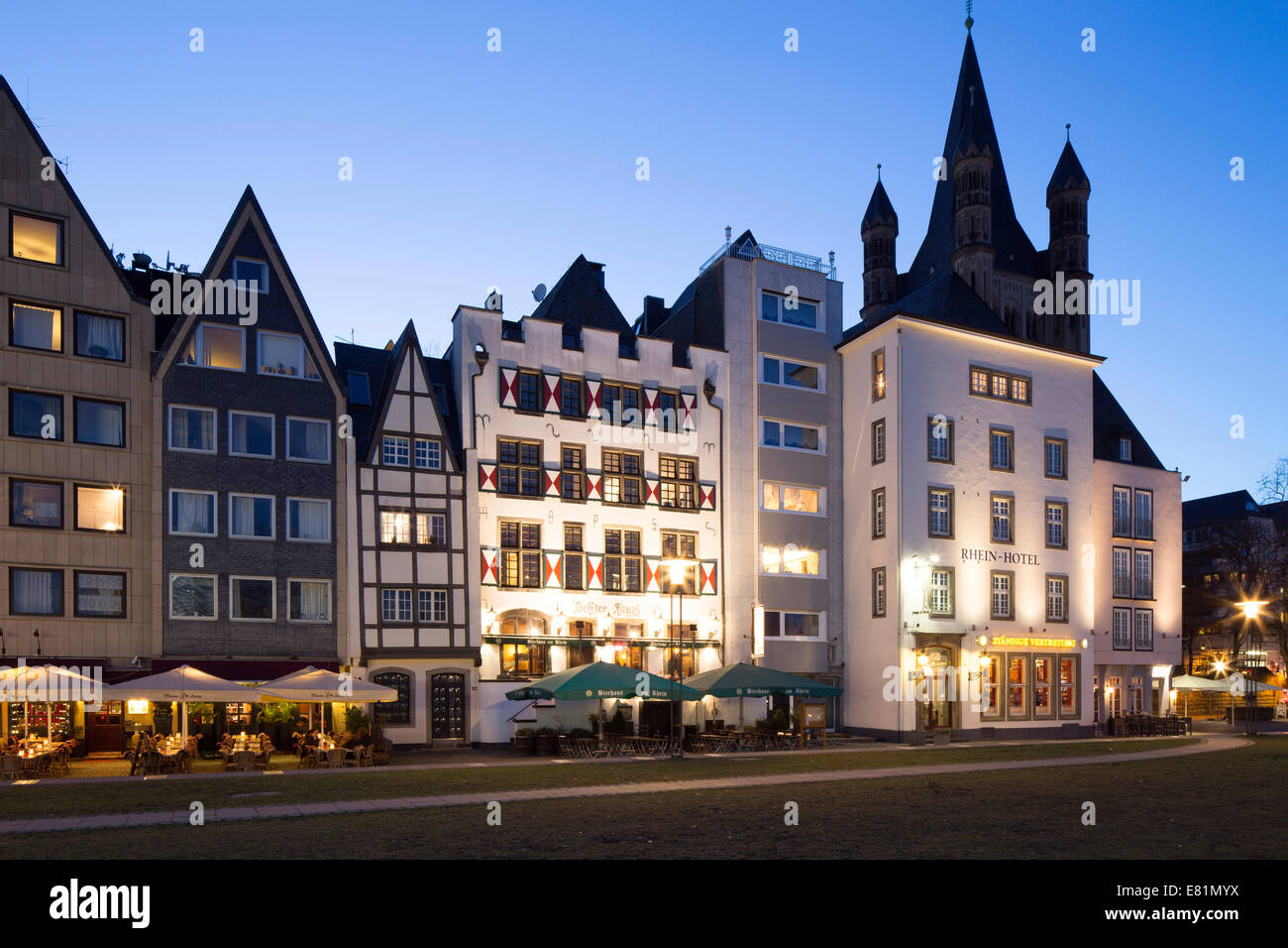 Gabled houses along the Rhine in Cologne's historic centre, Cologne ...