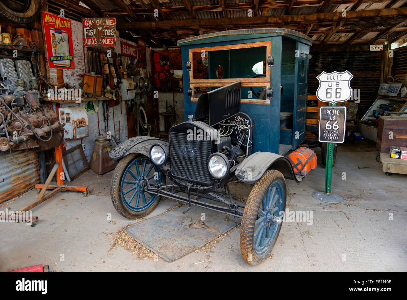 Old Ford TT truck in a historic workshop, Route 66, Hackberry General ...