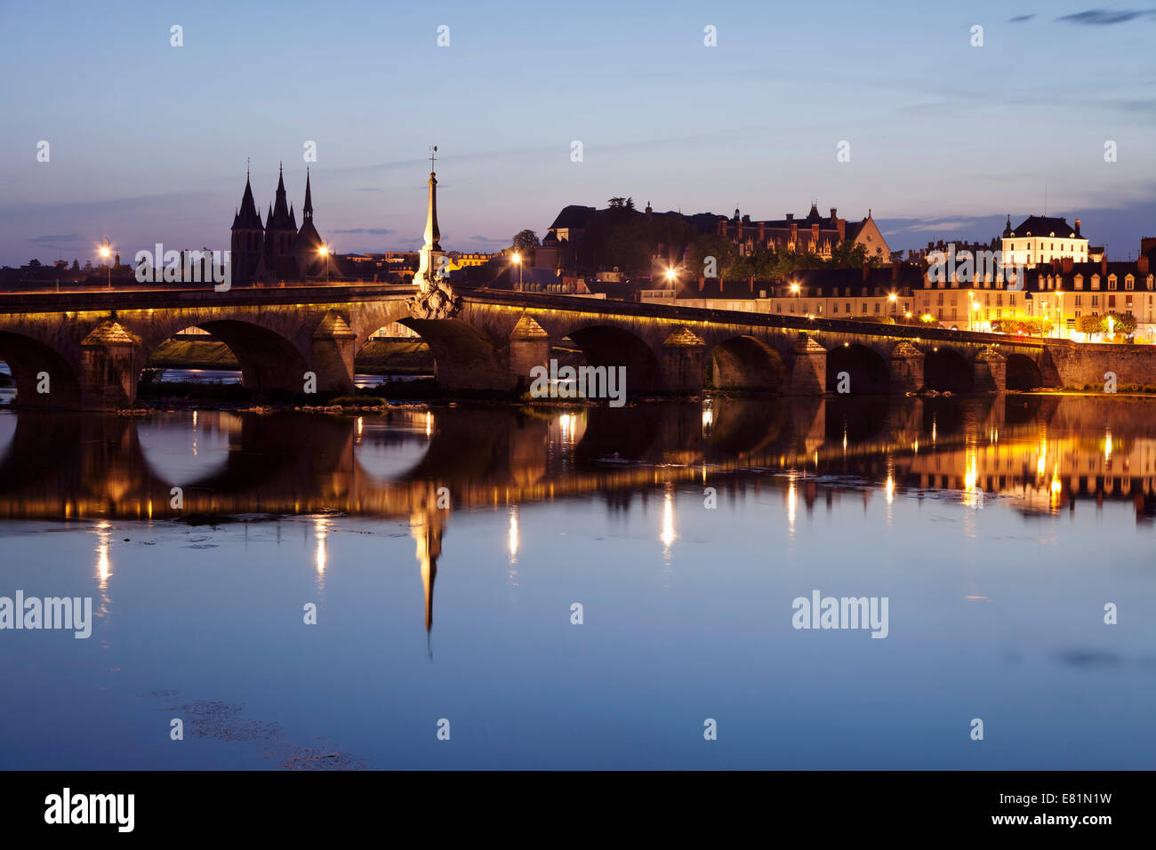 Loire bridge Pont Jacques Gabriel, Saint Nicolas Church, Blois, Loir et ...
