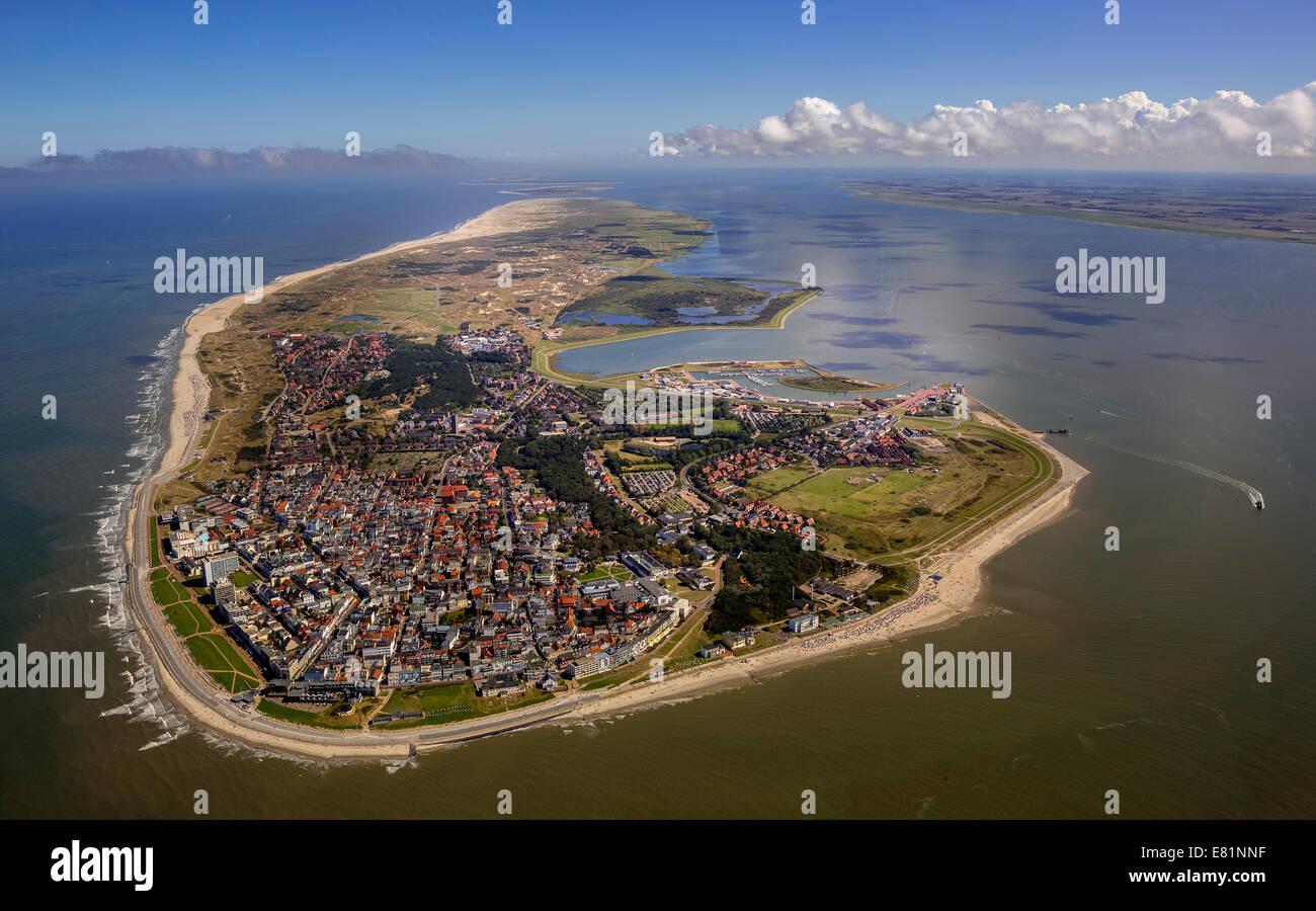 Aerial view, town of Norderney, western part of the island, Wadden Sea ...