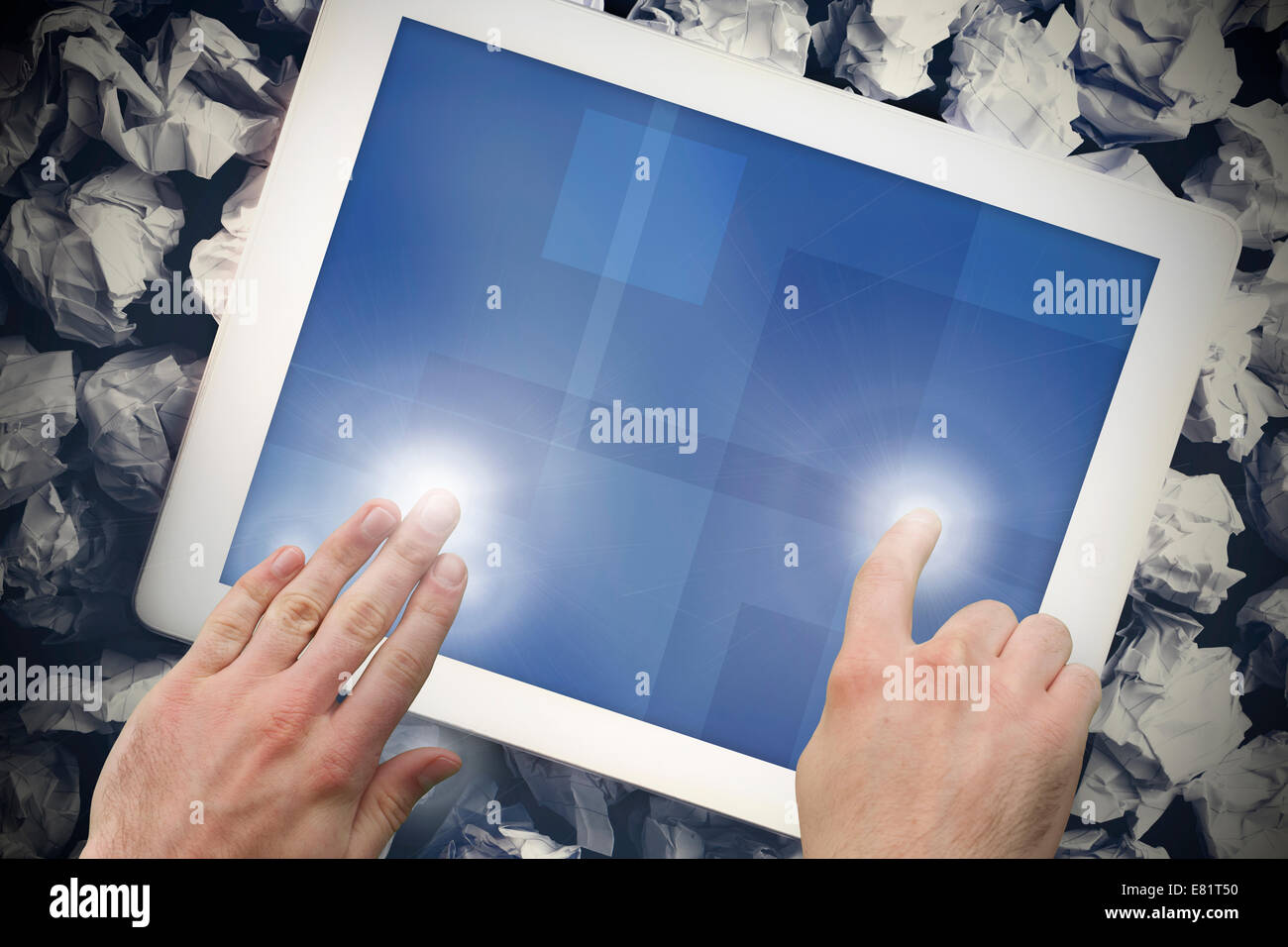 Hands touching tablet screen Stock Photo - Alamy