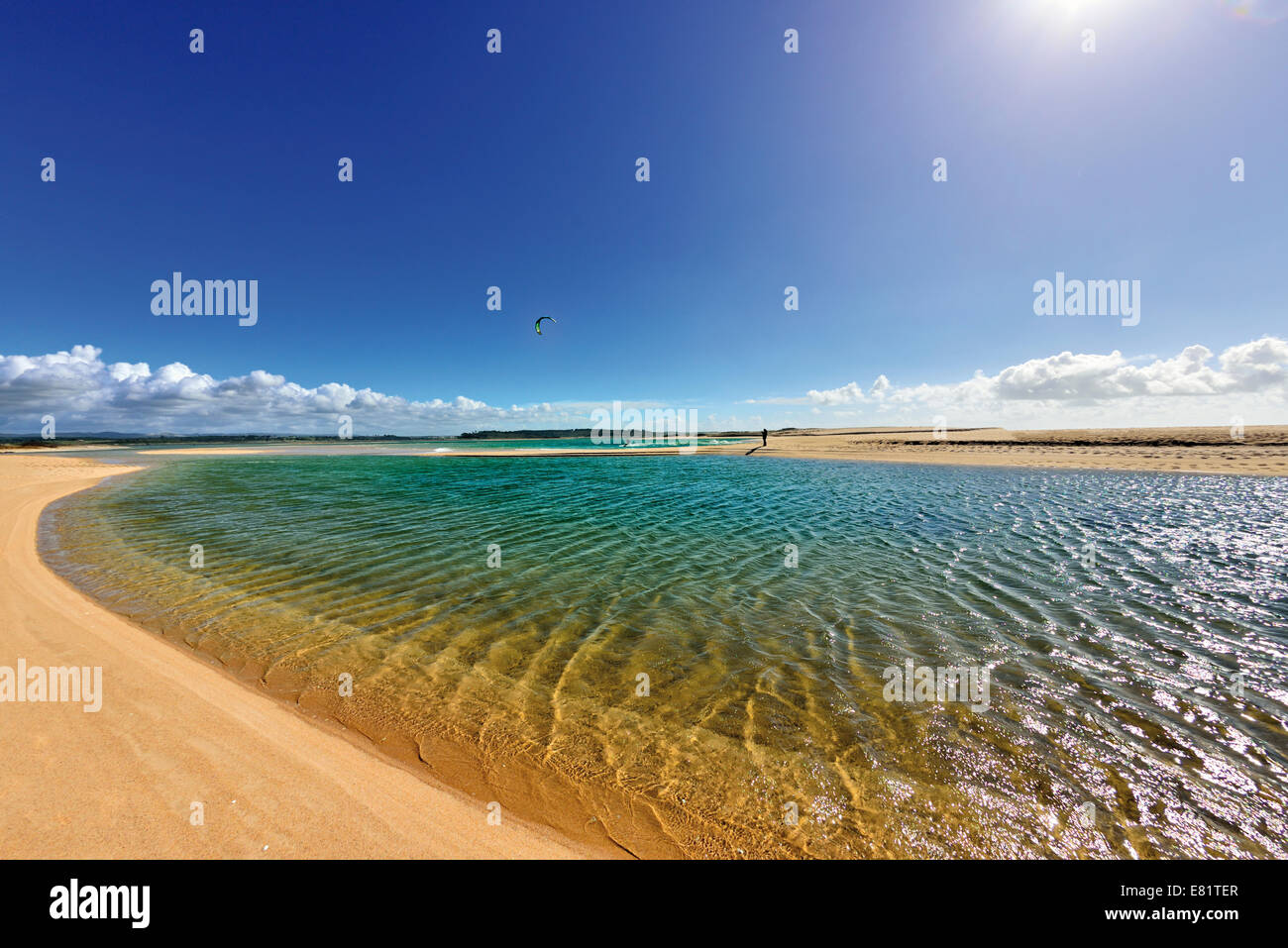 Portugal, Alentejo: Green lagoon and sand at Lagoa de Santo André Stock ...