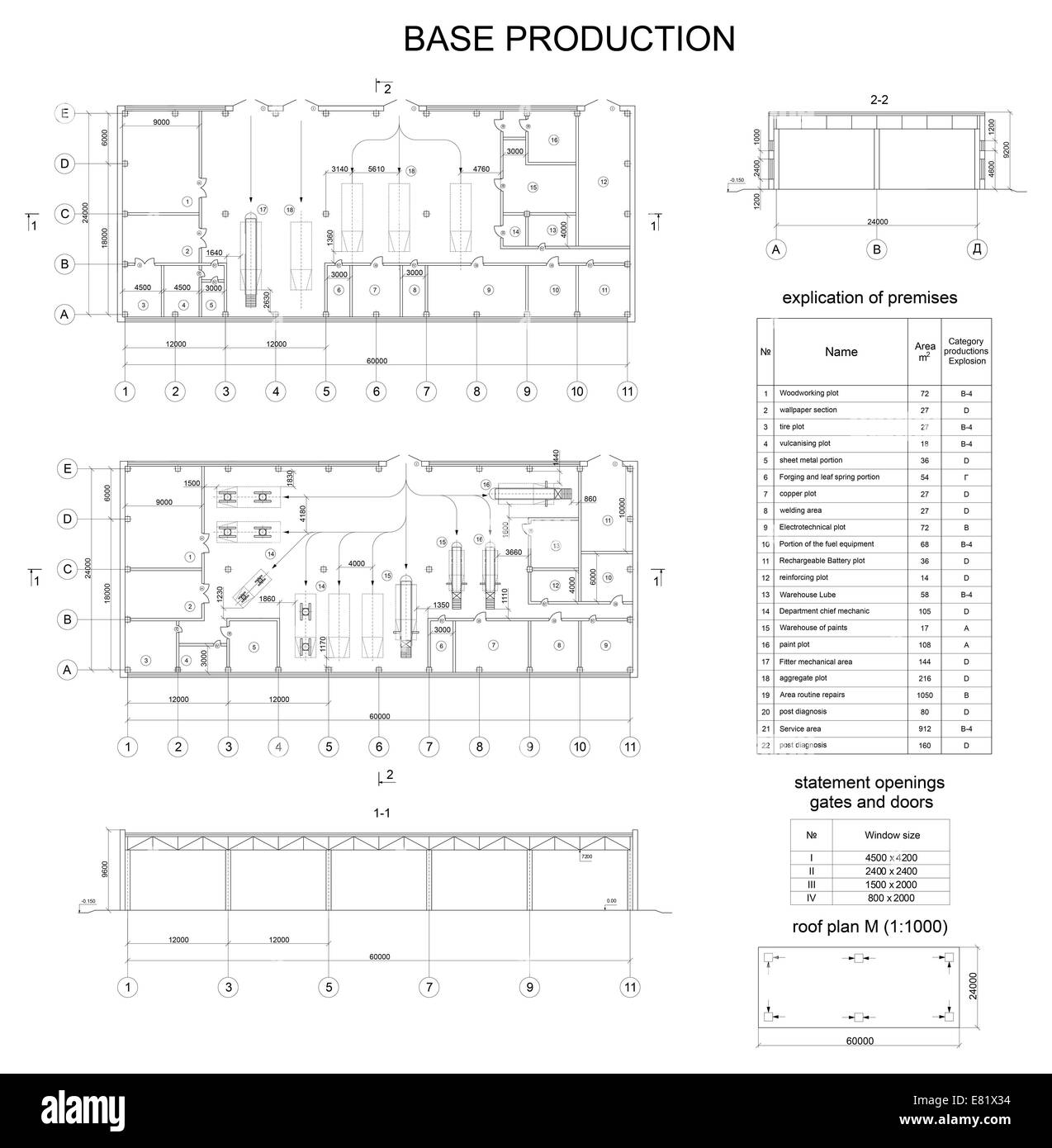 Detailed architectural drawing of the building motor company. Vector ...