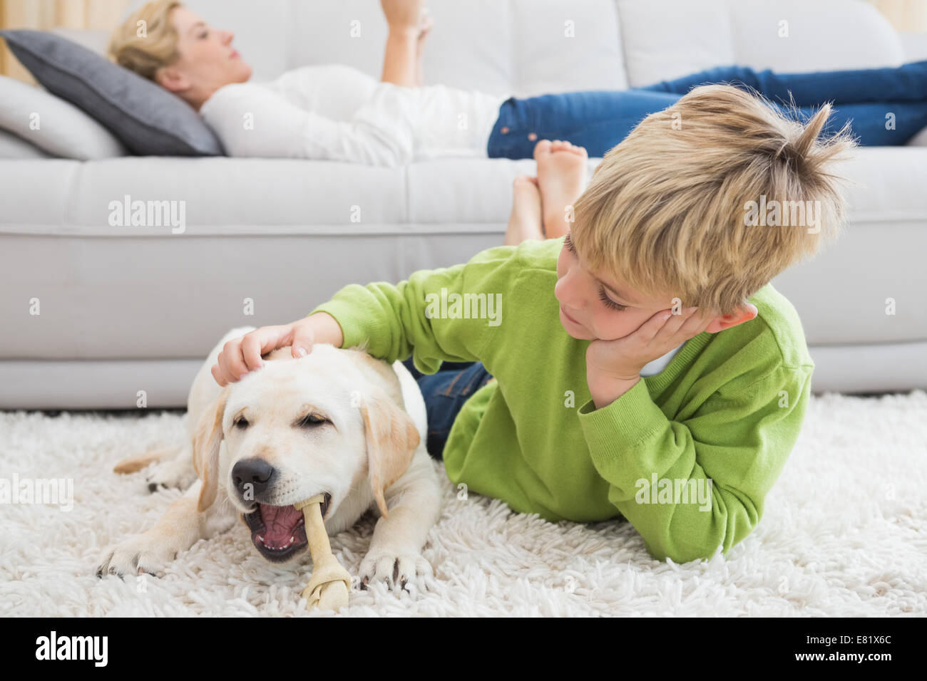 Cute little boy with his puppy Stock Photo - Alamy